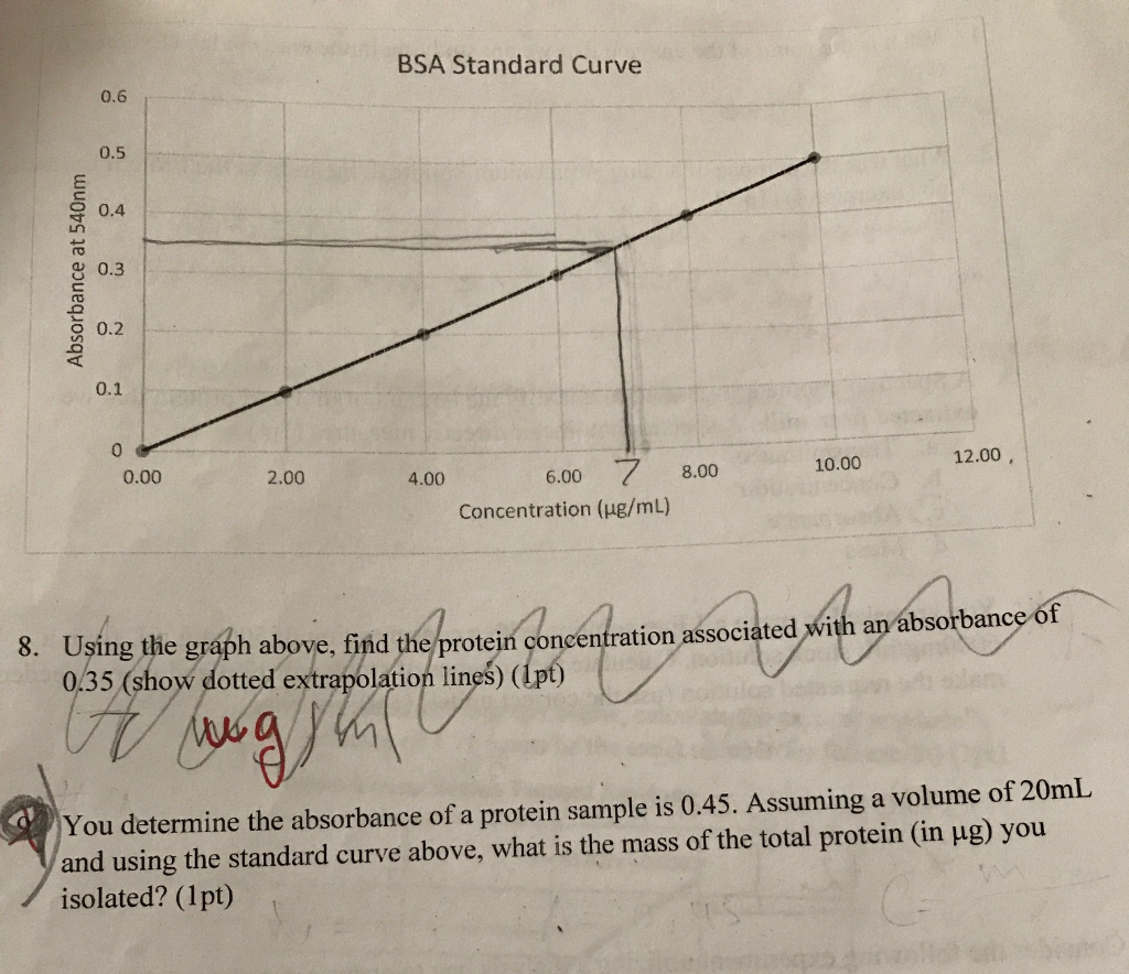 Solved BSA Standard Curve 0.6 0.5 0.4 Absorbance at 540nm | Chegg.com