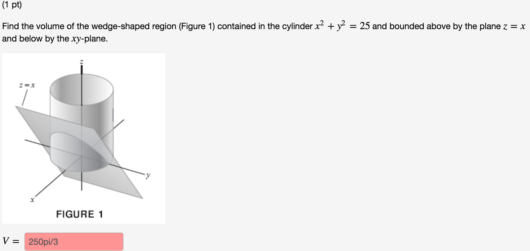 Solved Find the volume of the wedge-shaped region (Figure 1) | Chegg.com