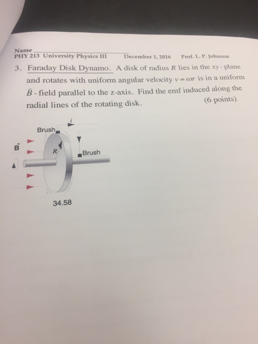 Solved Faraday Disk Dynamo. A disk of radius R lies in xy - | Chegg.com