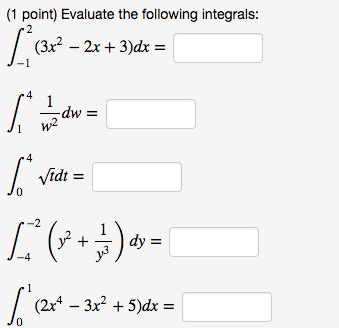 Solved (1 point) Evaluate the following integrals w2 Vidt -4 | Chegg.com