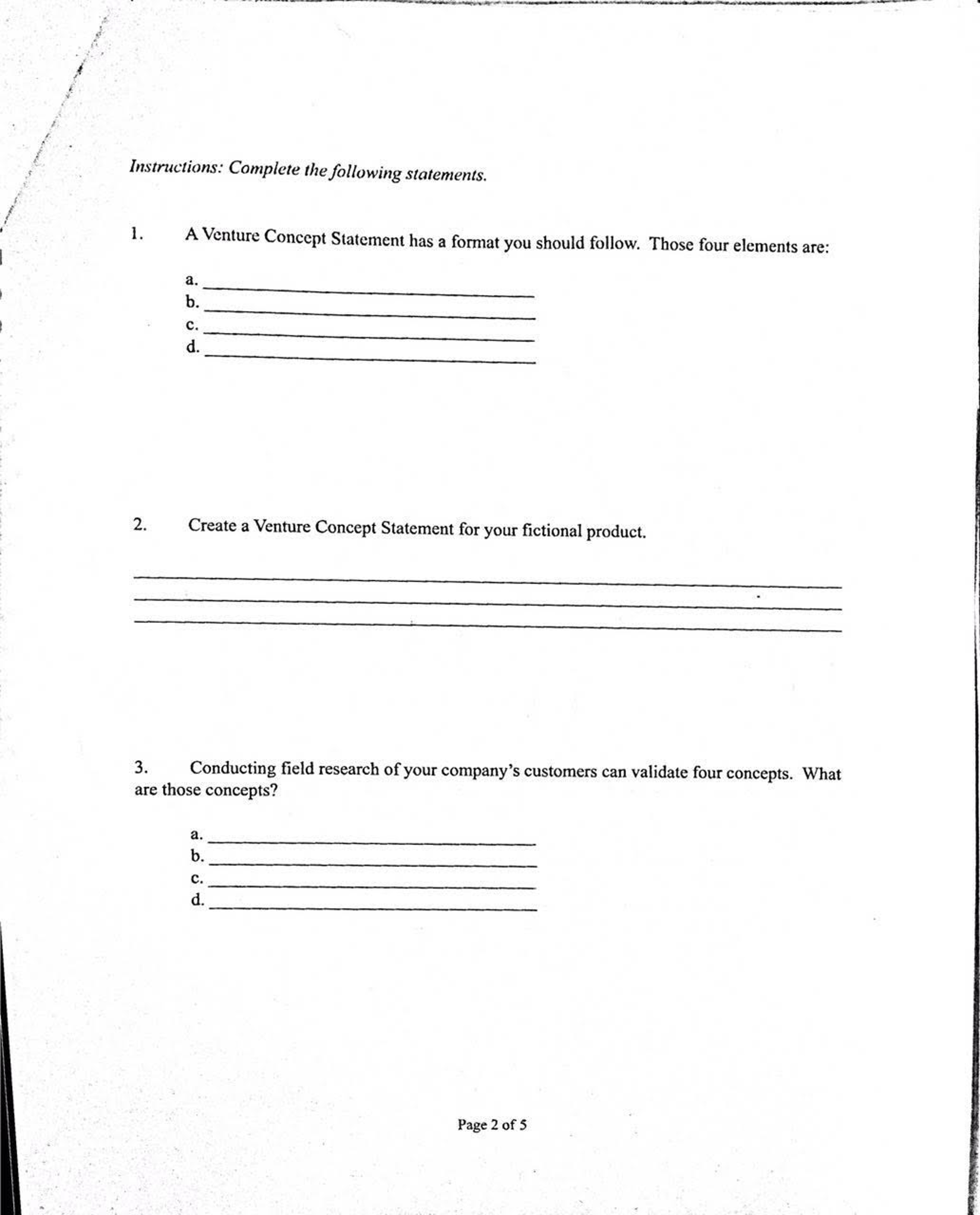 Solved A Venture Concept Statement has a format you should | Chegg.com
