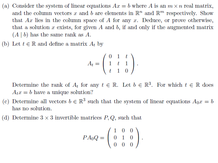 Solved a Consider The System Of Linear Equations Ax B Chegg