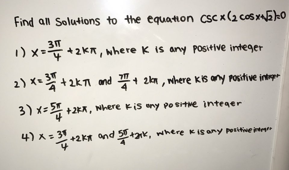 Solved Find all Solutions to the equation csc x (2 cos x + | Chegg.com