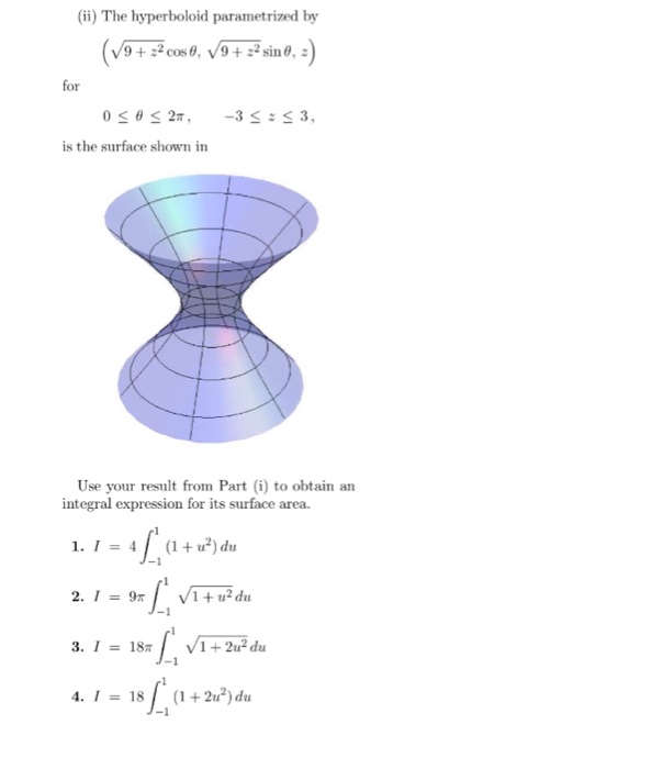 Solved (i) The one-sheeted hyperboloid is parametrized in | Chegg.com