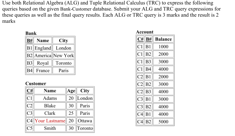 Solved Use both Relational Algebra (ALG) and Tuple | Chegg.com
