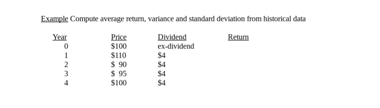 Solved Example Compute average return, variance and standard | Chegg.com