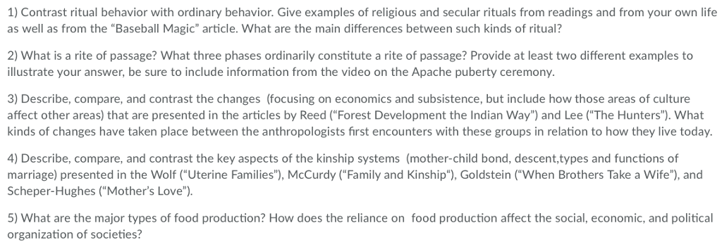 Solved Contrast ritual behavior with ordinary behavior. Give | Chegg.com