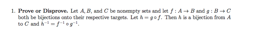 Solved I. Prove or Disprove. Let A, B, and C be nonempty | Chegg.com