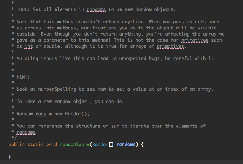 Solved TODO: Set all elements in randoms to be new Random | Chegg.com