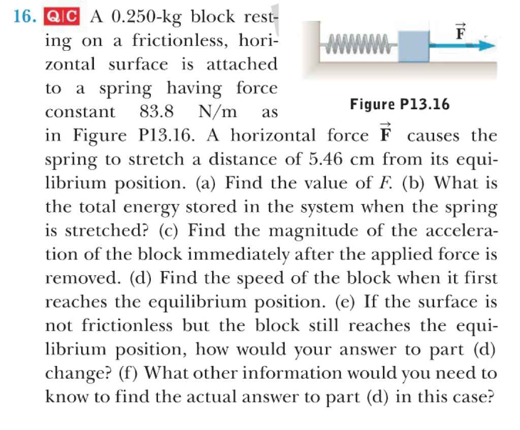 Solved 16. QC A 0.250-kg block rest- ing on a frictionless, | Chegg.com