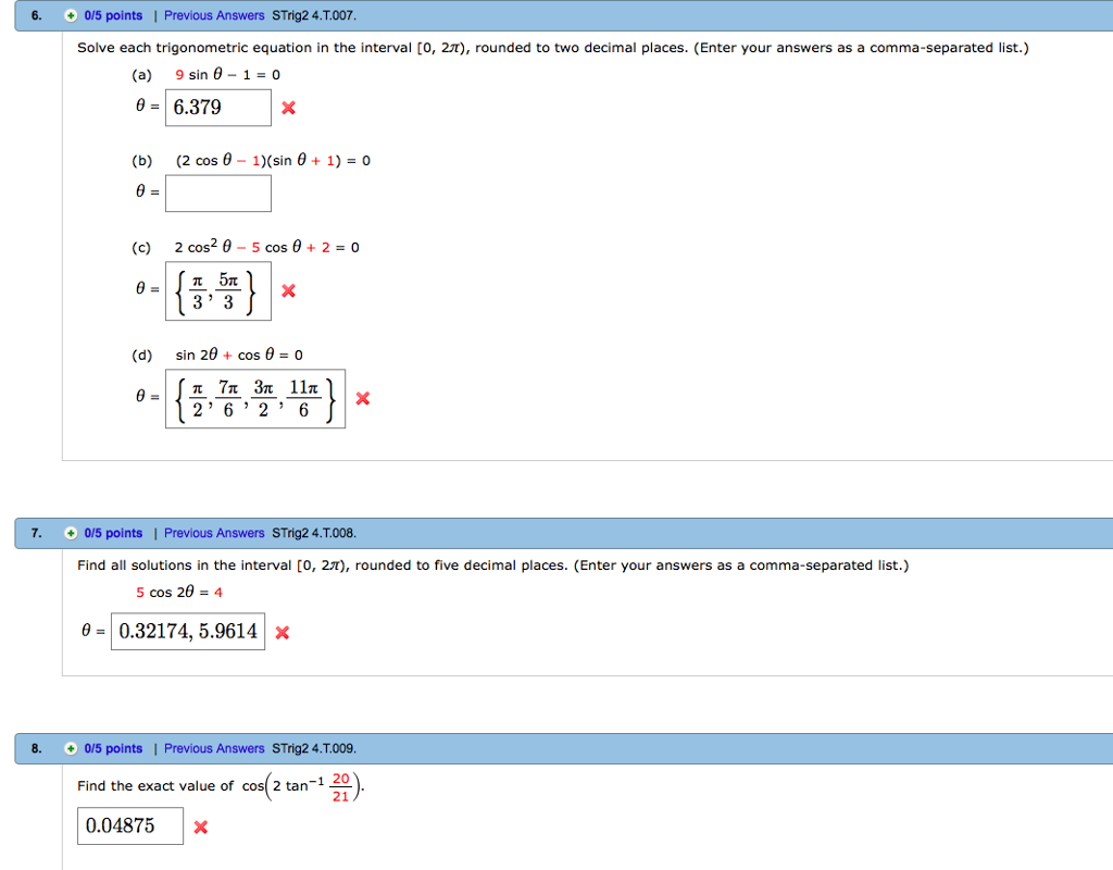 Solved Solve Each Trigonometric Equation In The Interval [0