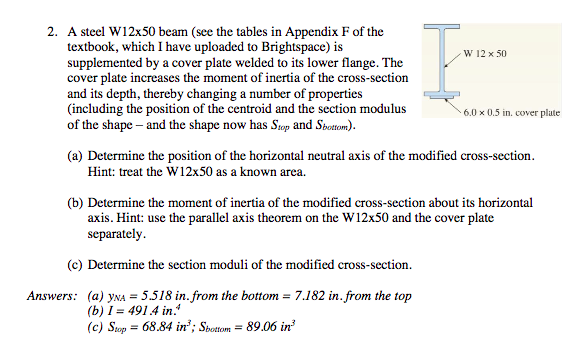 Solved A steel W12x50 beam (see the tables in Appendix F of | Chegg.com