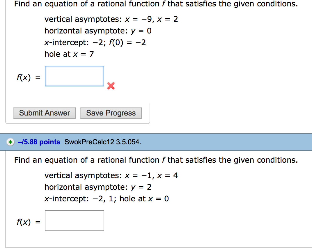 Solved Find An Equation Of A Rational Function F That