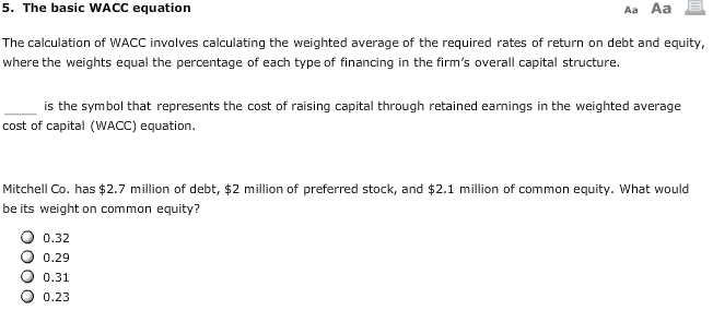 Solved The calculation of WACC involves calculating the | Chegg.com