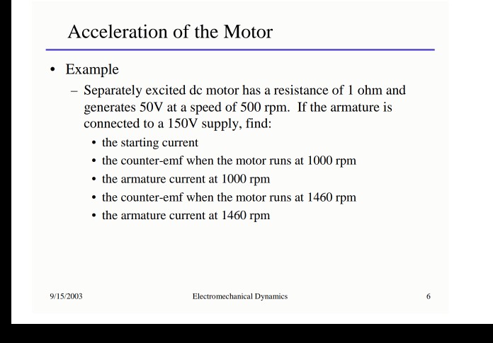 Solved Acceleration of the Motor Example Separately excited | Chegg.com