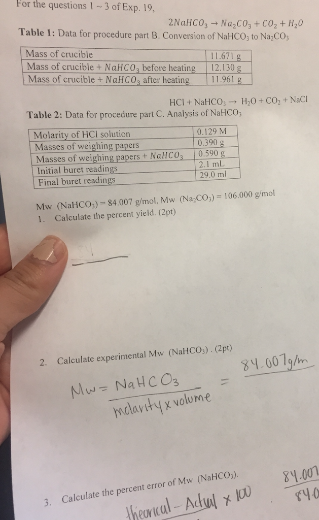 Solved For the question 1 ~ 3 of Exp. 19, 2NaCHO_3 | Chegg.com