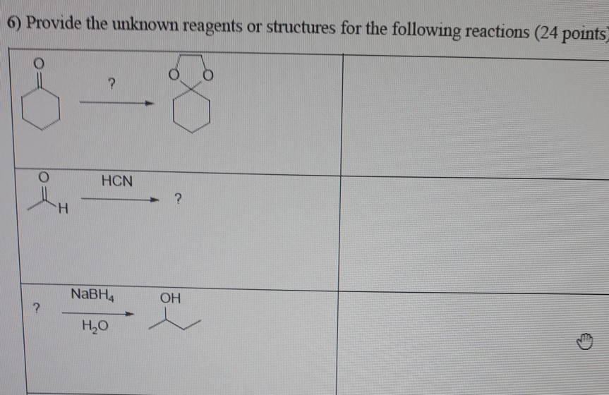 Solved 6) Provide the unknown reagents or structures for the | Chegg.com
