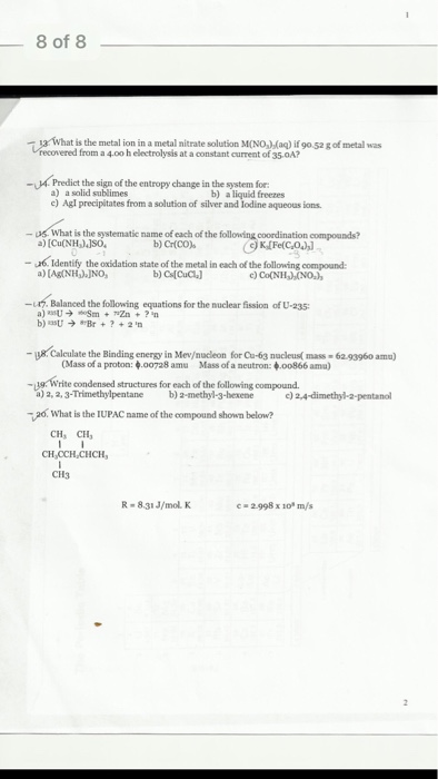 Solved What it the metal ion in a metal nitrate solution | Chegg.com
