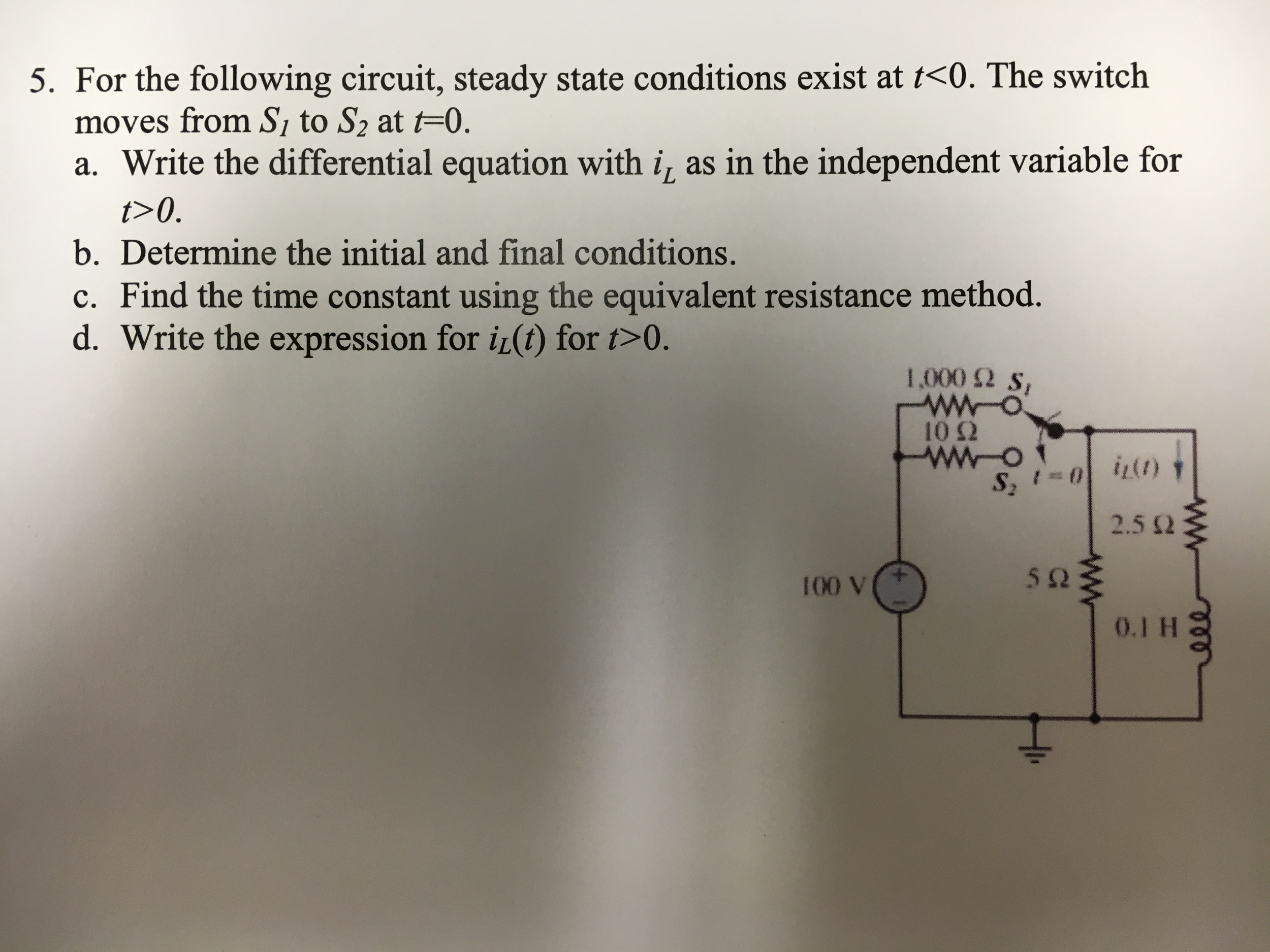 Solved For the following circuit, steady state conditions | Chegg.com