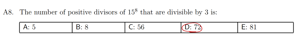 Solved What is the number of positive divisors of 15^8? | Chegg.com