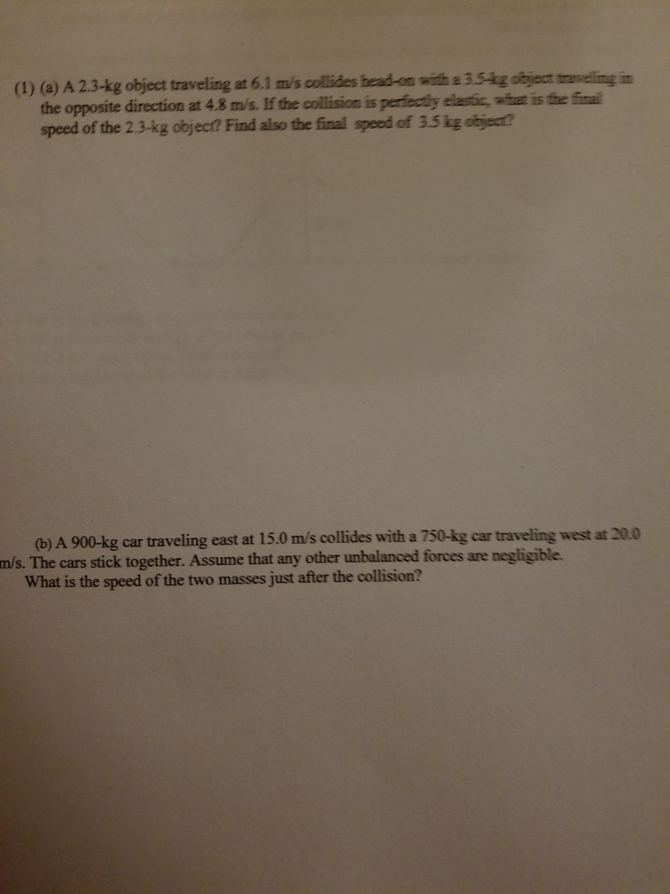 Solved 1 A A 2 3 Kg Object Traveling At 6 1 M S Collides