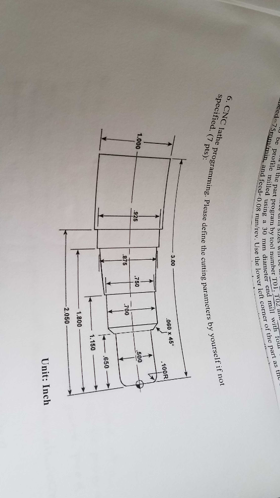 CNC lathe programming, Please define the cutting | Chegg.com