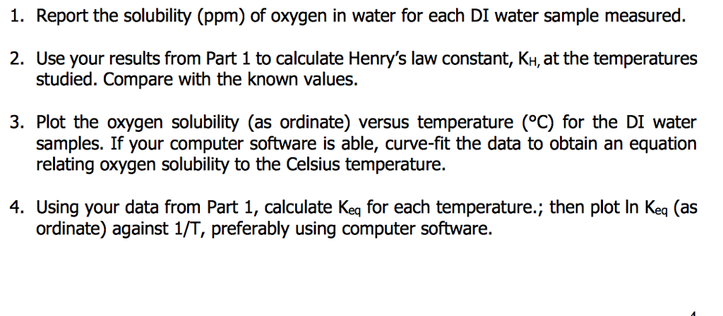 Table 1: Dissolved Oxygen levels in Deionized water | Chegg.com