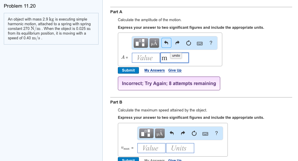 Solved Problem 11.20 Part A An object with mass 2.9 kg is | Chegg.com