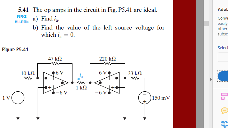 Solved 5.41 The op amps in the circuit in Fig. P5.41 are | Chegg.com