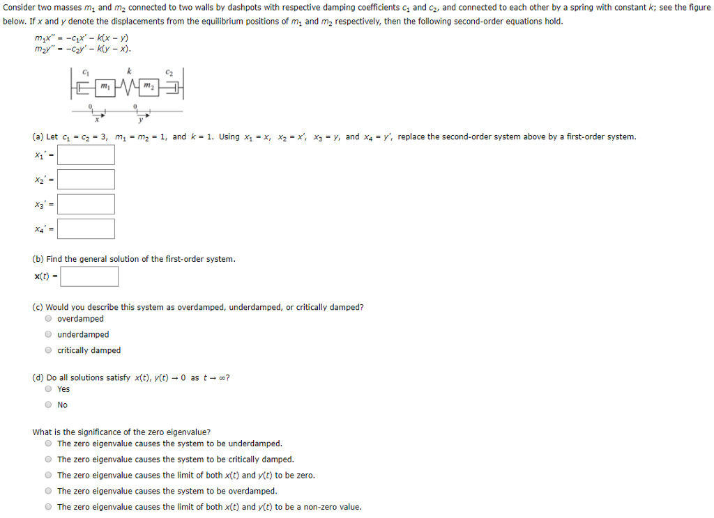 Solved Consider two masses m and m2 connected to two walls | Chegg.com