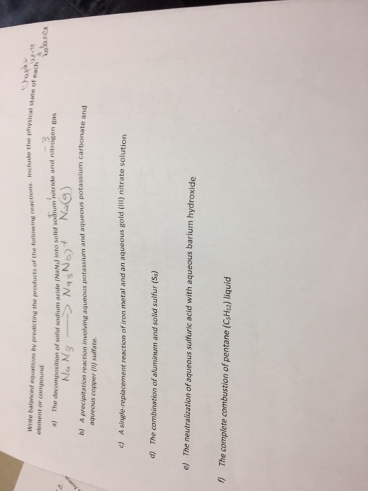 Solved Write balanced equations by predicting the product of | Chegg.com