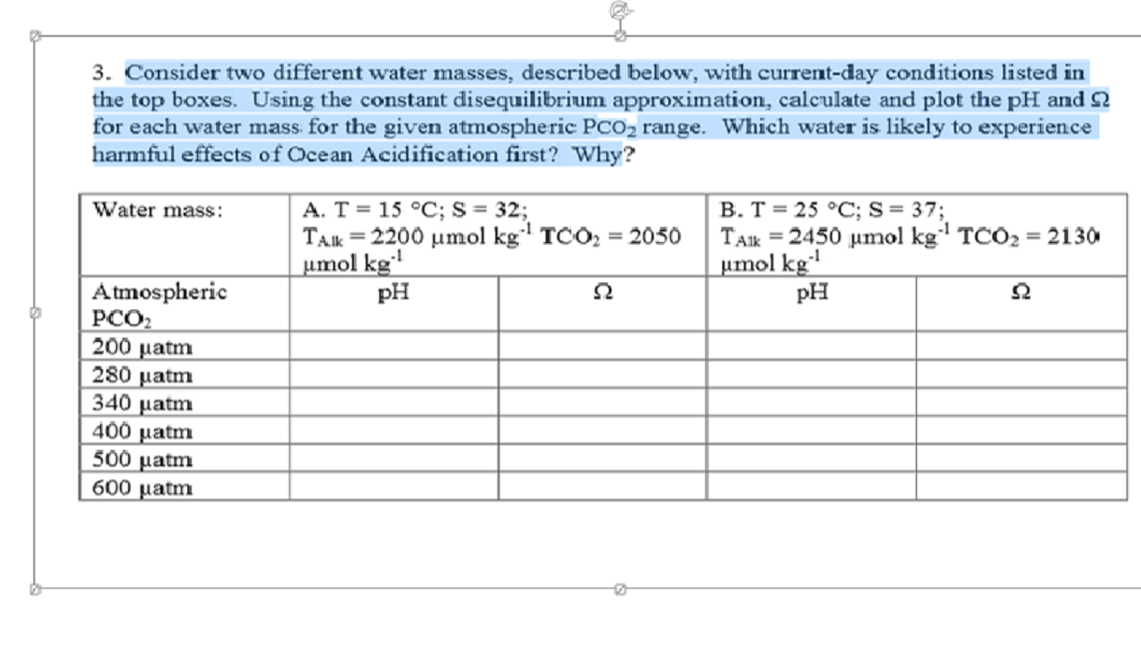 Solved 3. Consider two different water masses, described | Chegg.com