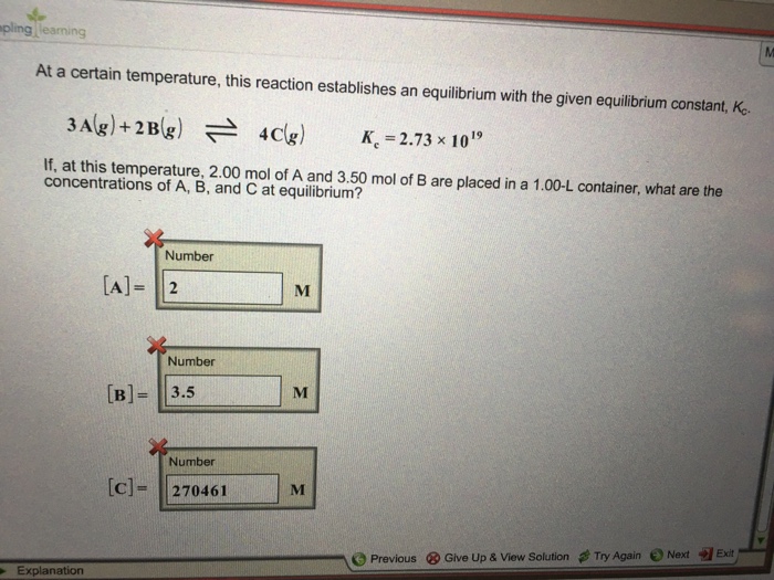 Solved At a certain temperature, this reaction establishes | Chegg.com