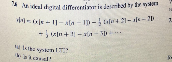 Solved An ideal digital differentiator described by the | Chegg.com