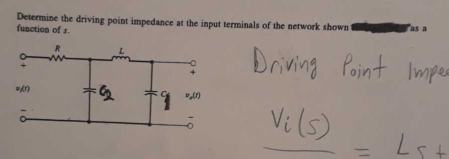 Solved Determine the driving point impedance at the input | Chegg.com