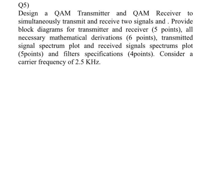 Solved Design a QAM Transmitter and QAM Receiver to | Chegg.com