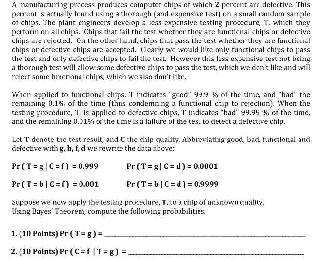 Solved A manufacturing process produces computer chips of | Chegg.com