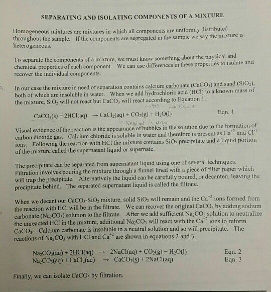 Solved SEPARATING AND ISOLATING COMPONENTS OF A MIXTURE | Chegg.com