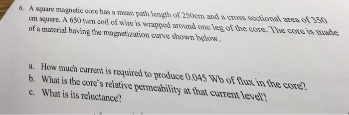 Solved A square magnetic core has a mean path length of 250 | Chegg.com