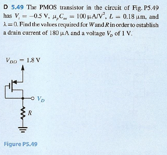 Solved D 5.49 The PMOS transistor in the circuit of Fig. | Chegg.com