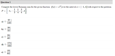 Solved Compute the lower Riemann sum for the given function | Chegg.com