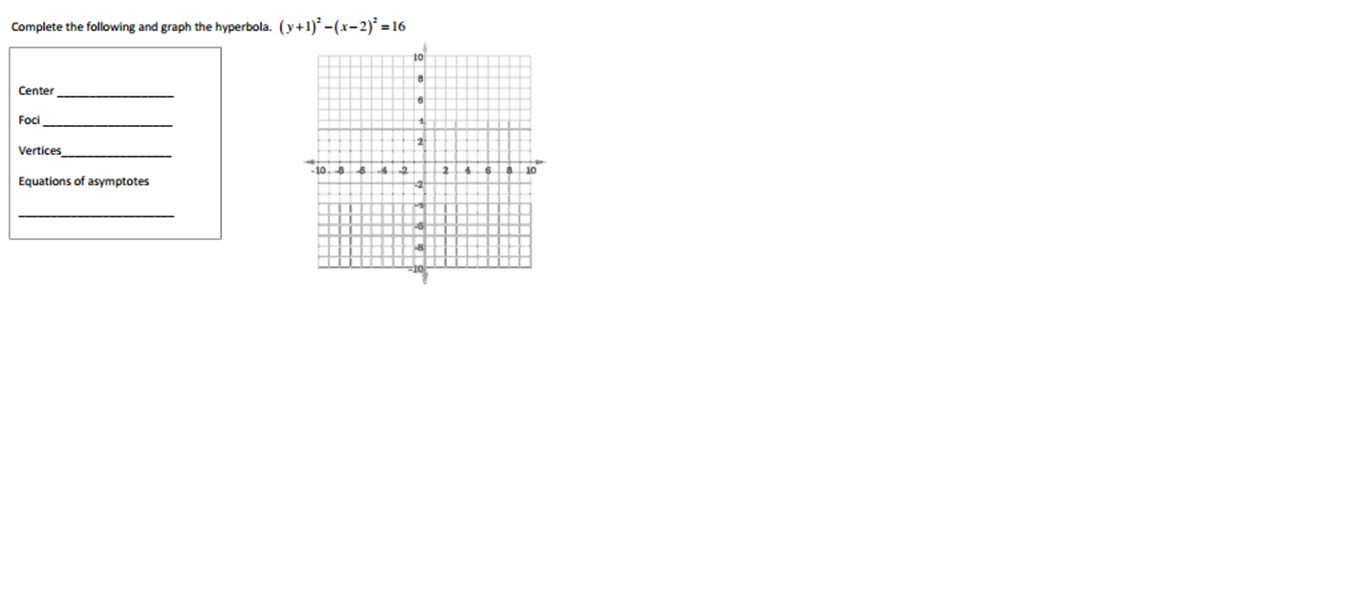 Solved Complete the following and graph the hyperbola. (y + | Chegg.com