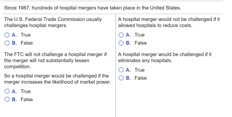 Solved Since 1987, hundreds of hospital mergers have taken | Chegg.com
