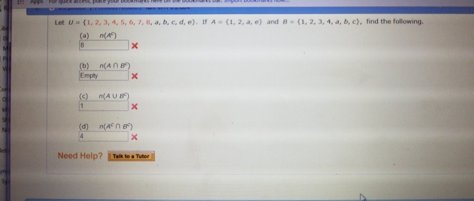 Solved Let U = { 1, 2, 3, 4, 5, 6, 7, 8, a, b, c, d, e). If | Chegg.com