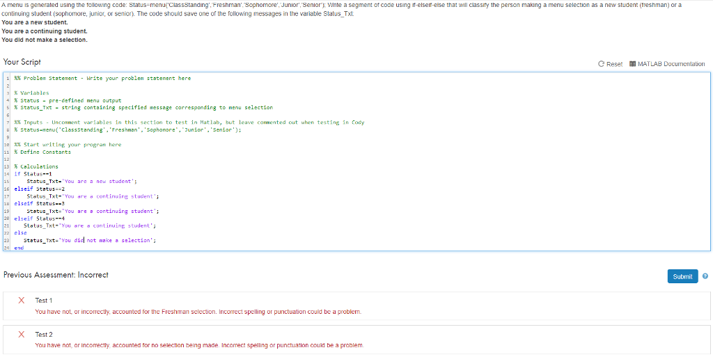 Solved | A menu is generated using the tollowing code: | Chegg.com