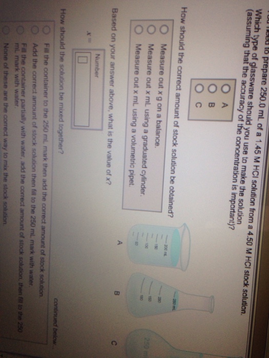 Solved you need to prepare 250.0mL of a 1.45 M HCl solution | Chegg.com