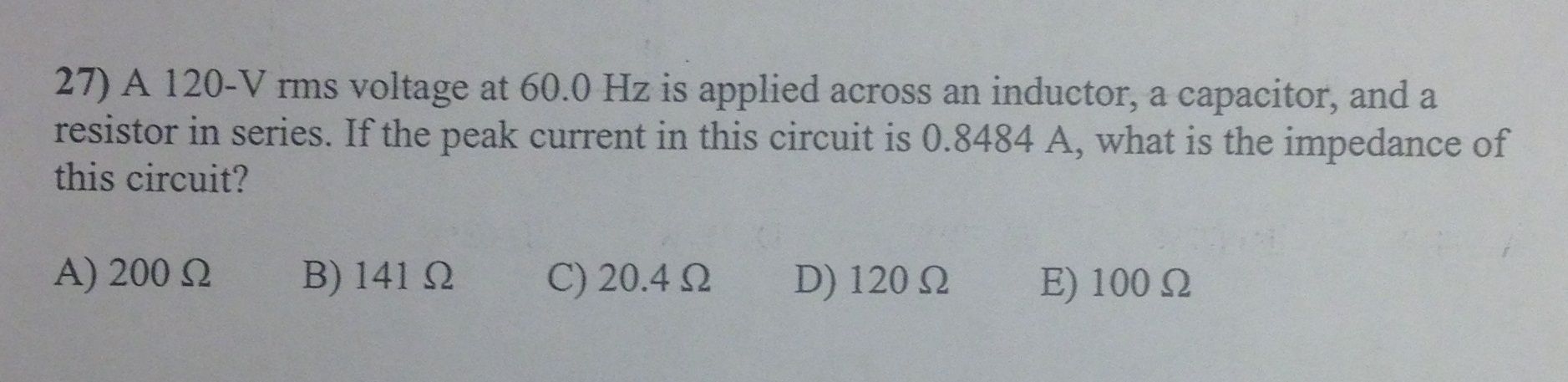 Solved A 120-V rms voltage at 60.0 Hz is applied across an | Chegg.com