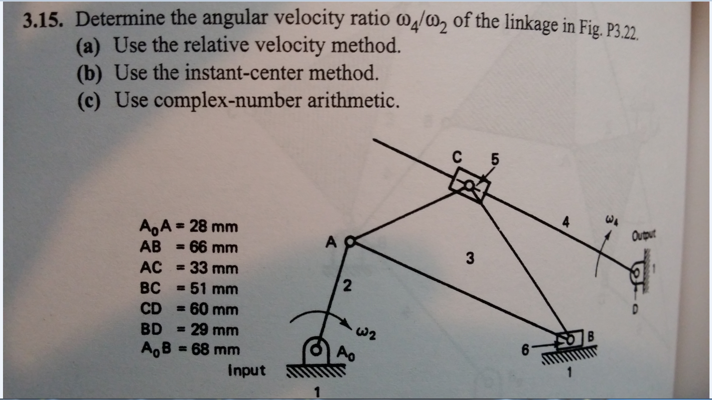 find the angular velocity ratio w4/w2 of the linkage | Chegg.com