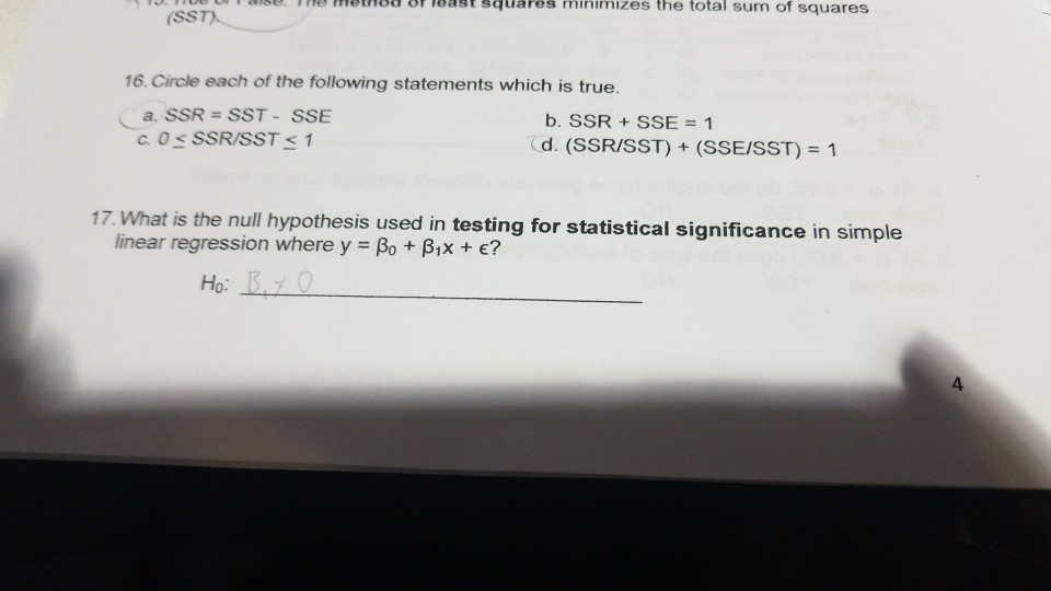 Solved anse. he meths least squares minimizes the total sum | Chegg.com