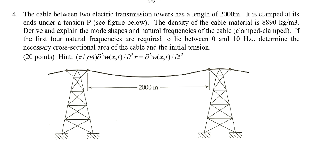 Solved 4. The cable between two electric transmission towers | Chegg.com